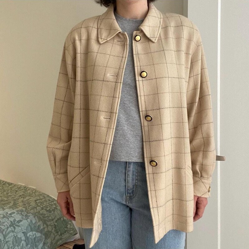 Checkered Long Wool Coat - Etsy