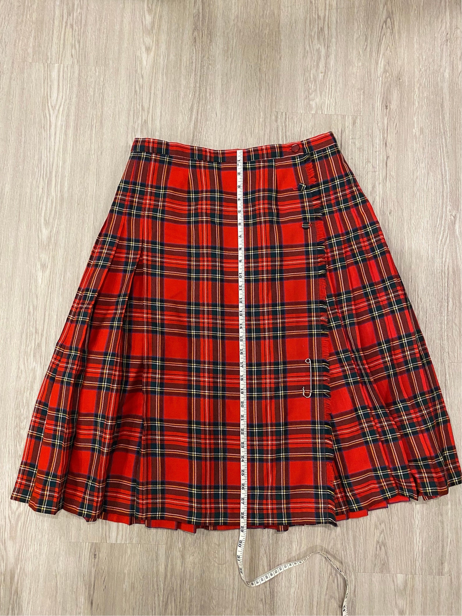 VINTAGE Bonda Tartan Plaid Red Yellow Green Kilt Skirt Vintage Size 19 ...
