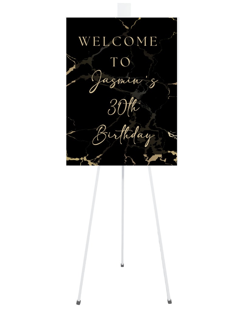 Black and Gold Marble Welcome Sign Luxury | Birthday Welcome Sign ...