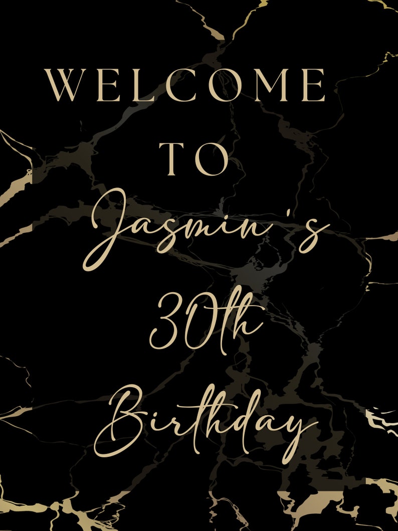 Black and Gold Marble Welcome Sign Luxury | Birthday Welcome Sign ...