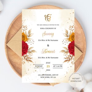 Indian Roka Ceremony Invitation Card | Floral Engagement Invitation ...