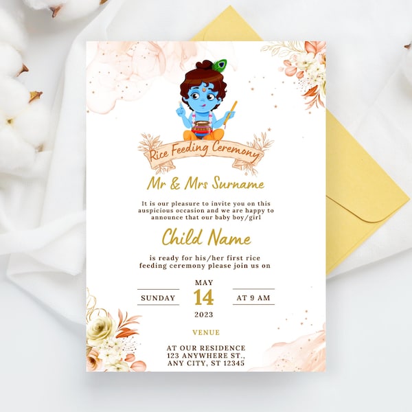 Rice Feeding Ceremony Invitation Template - Etsy