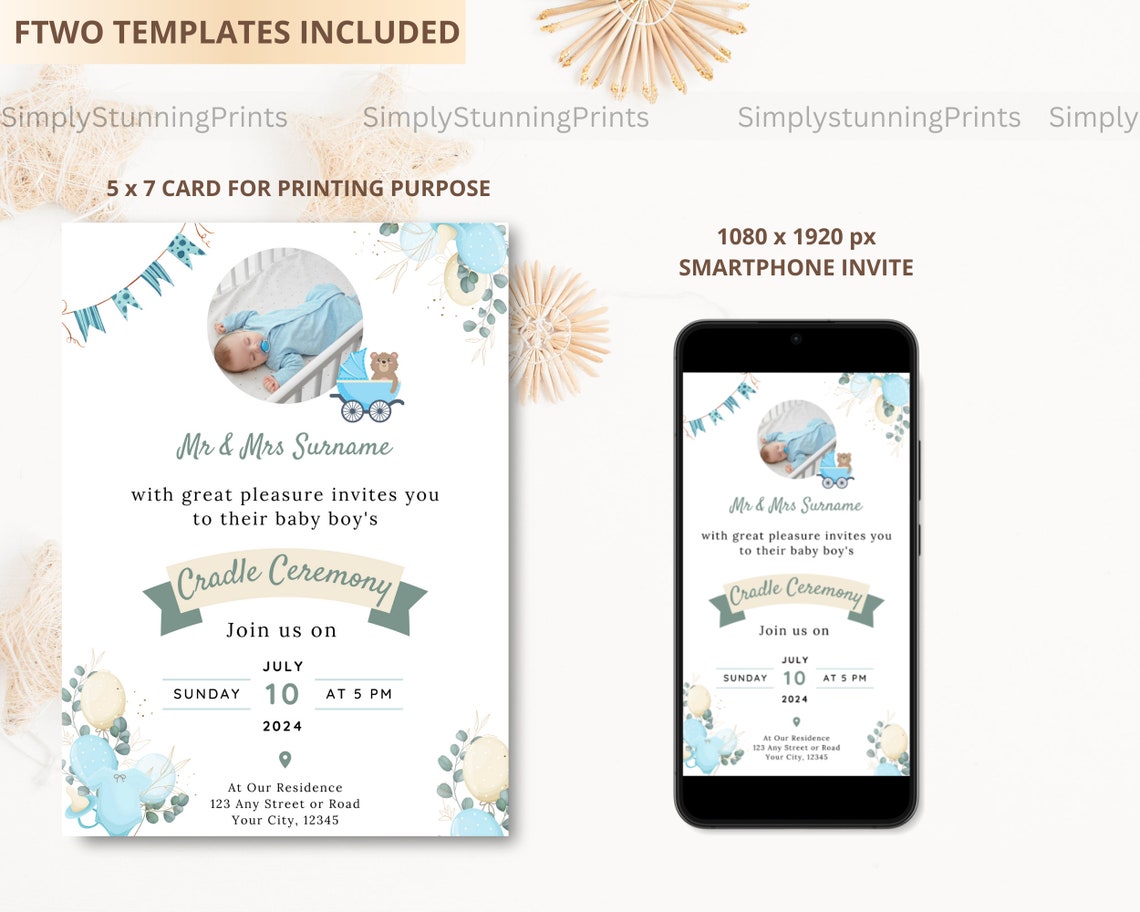 Cradle Ceremony Invitation Card for Baby Boy Naming Ceremony Invite ...