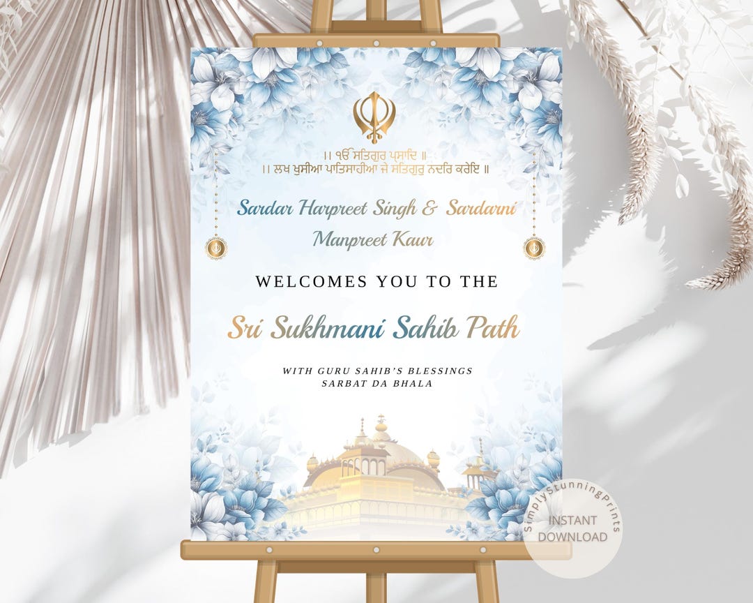 Blue Floral Sukhmani Sahib Path Welcome Sign: Sikh Prayer Ceremony ...