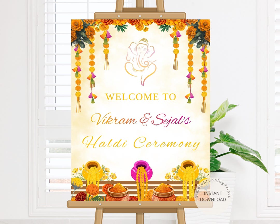 Haldi Ceremony Welcome Sign as Pithi Sign | Indian Haldi Decoration ...
