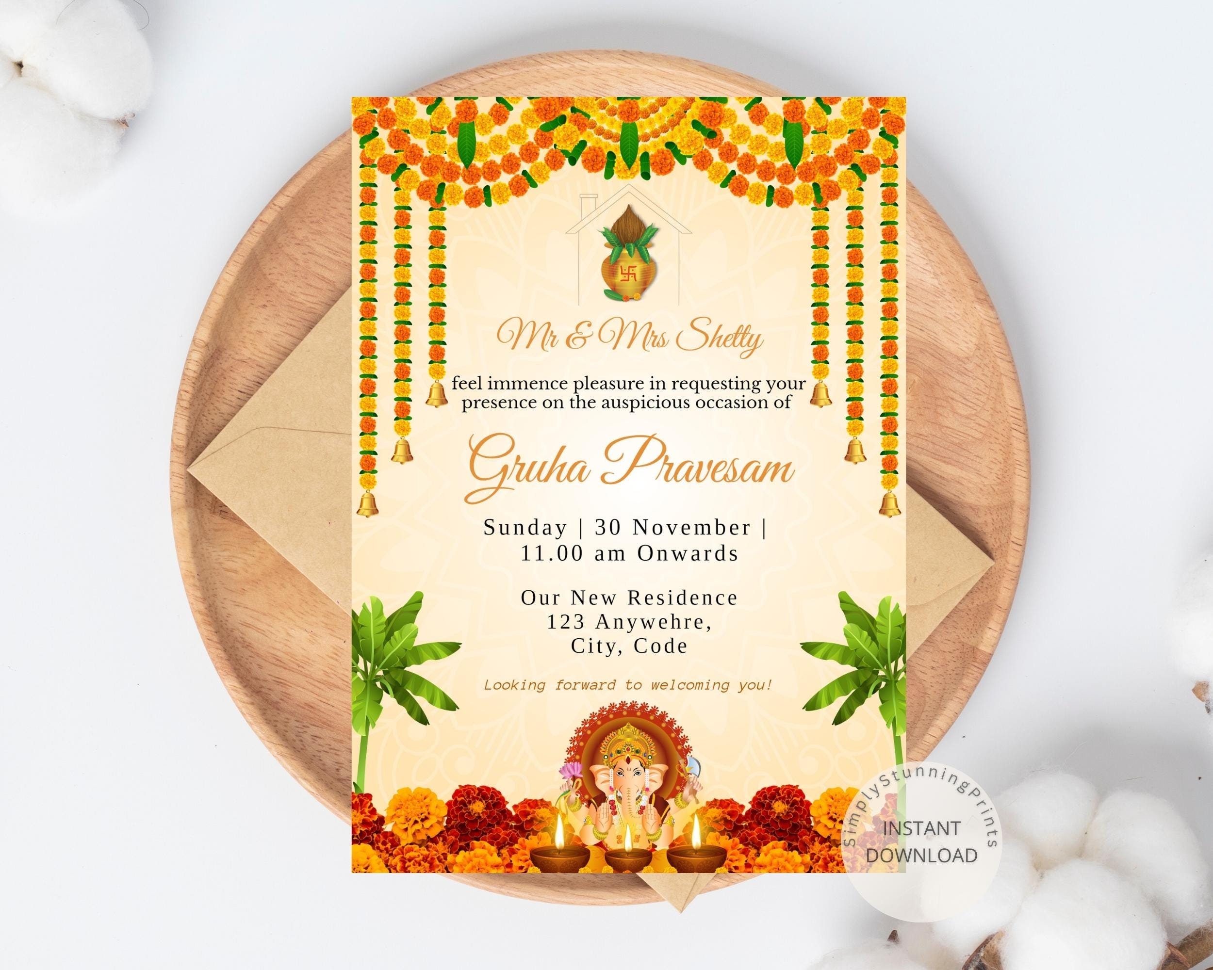 Indian Gruha Pravesam Invitation Card Housewarming Party Invite Vaastu ...