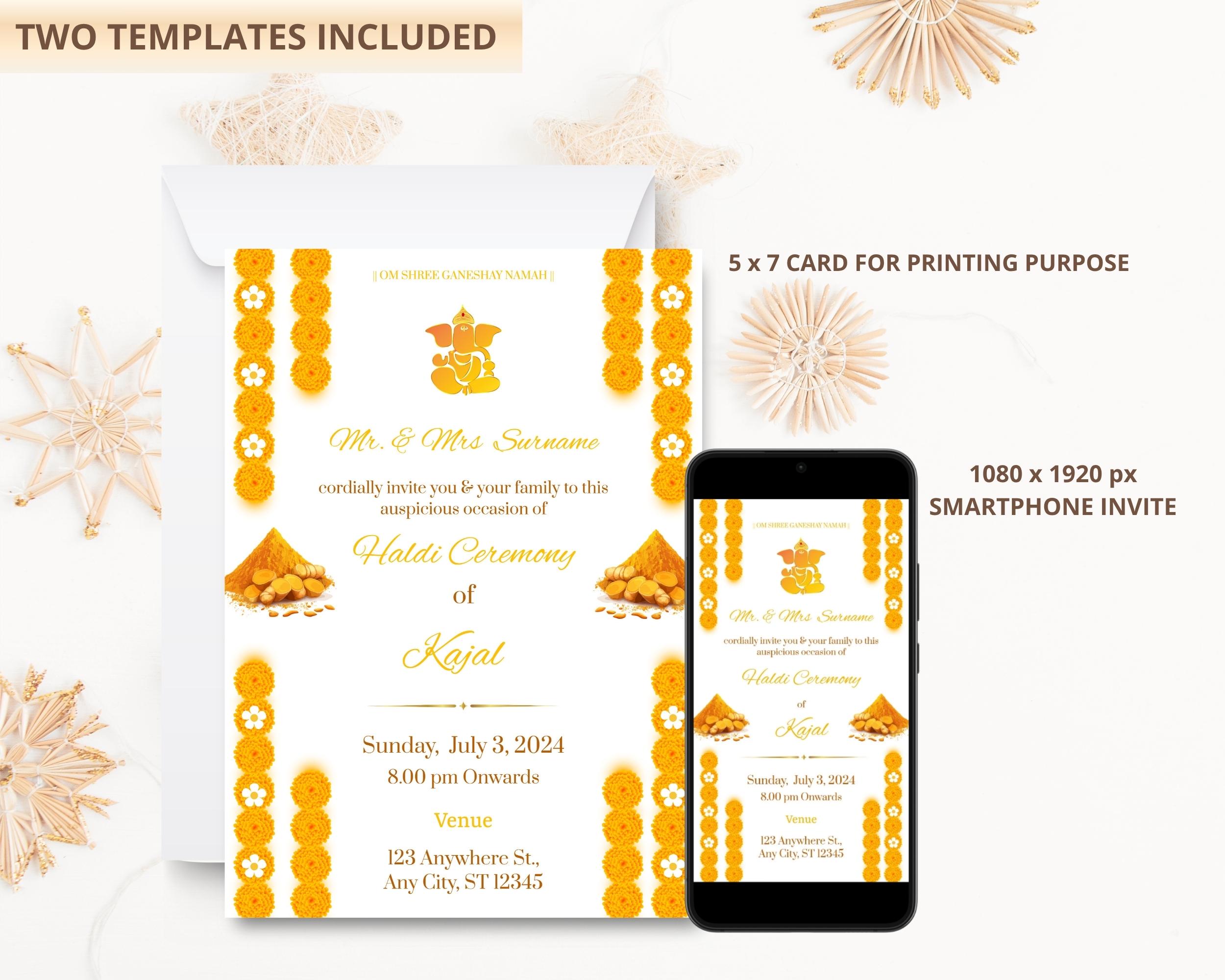Indian Haldi Invitation Card: Pithi Ceremony Card (digital Download) - Etsy