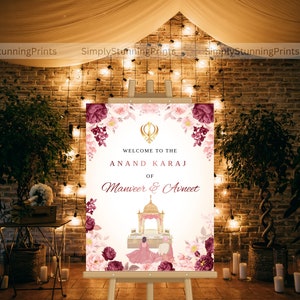 Floral Anand Karaj Welcome Sign: Sikh Wedding Decor (digital Download ...