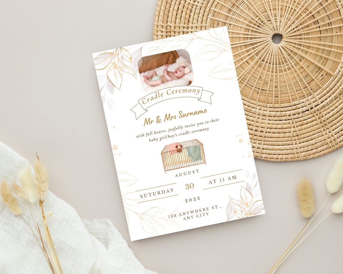 Editable Cradle Ceremony Invitation Card Baby Cradle Photo Invitation ...