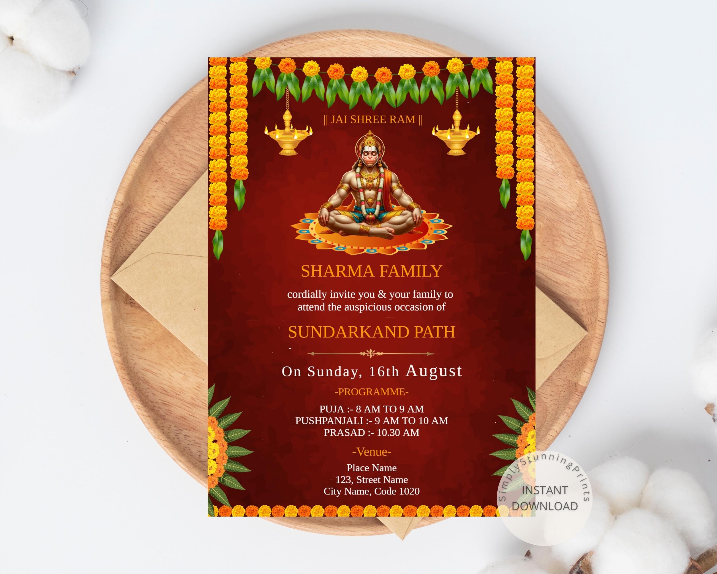 Sundarkand Path Invitation: Indian Puja Invite (digital Download) - Etsy