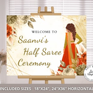Half Saree Ceremony Sign | Half Saree Welcome Poster | Saree Ceremony ...