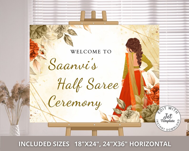 Half Saree Ceremony Sign Half Saree Welcome Poster Saree Ceremony Decor ...