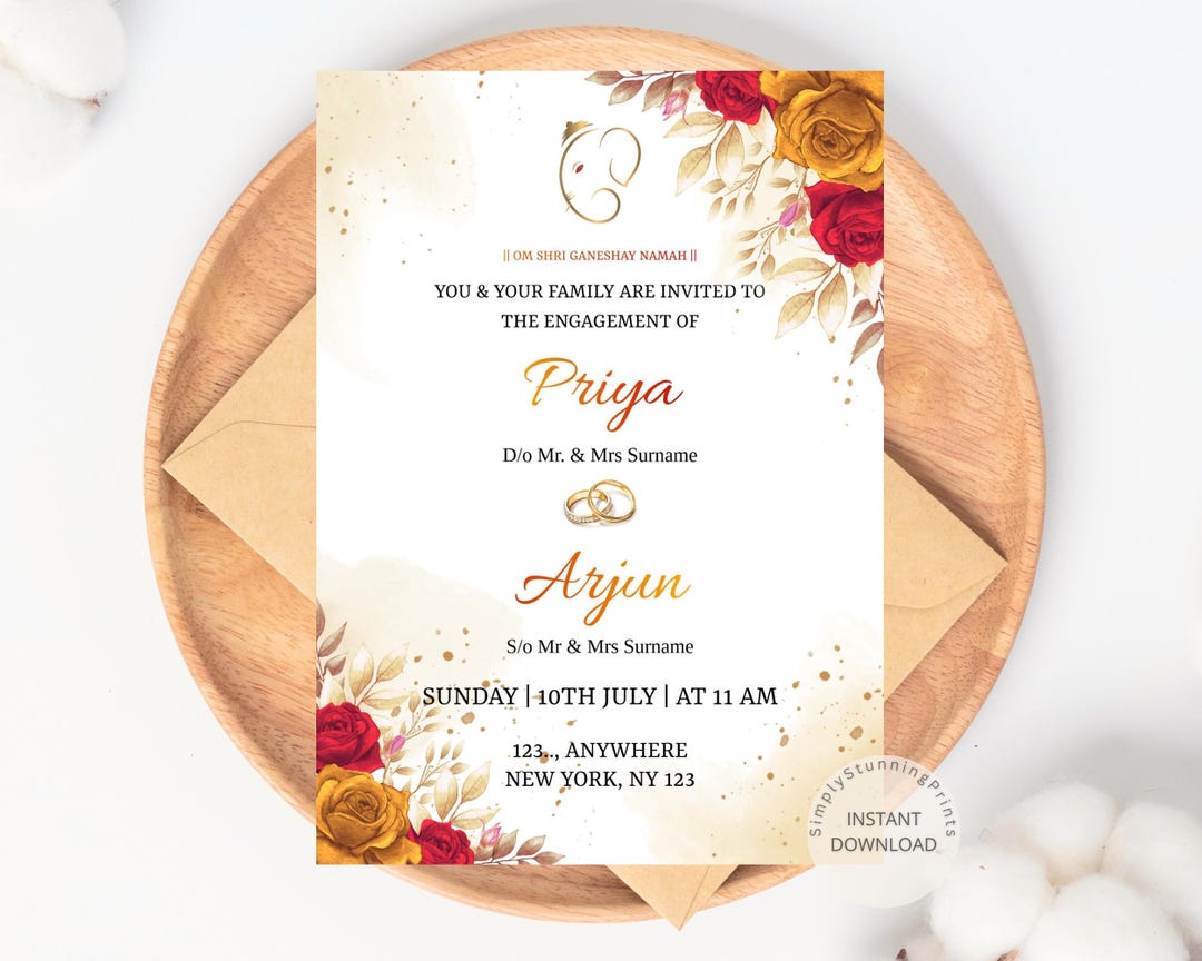 Indian Engagement Invitation Card | Floral Engagement Invite | Roka ...