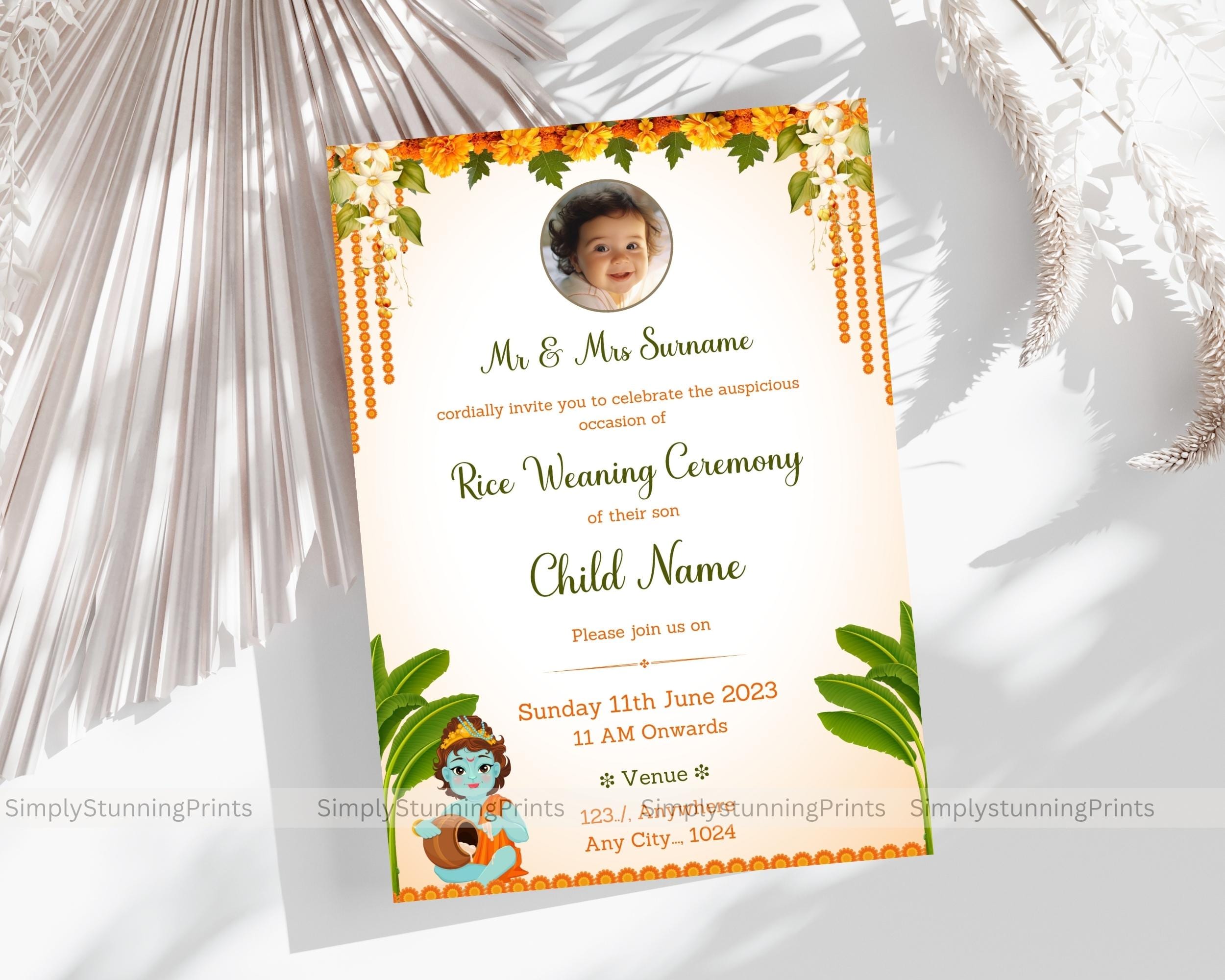 Editable Rice Weaning Invitation Card | Rice Feeding Ceremony Invite ...