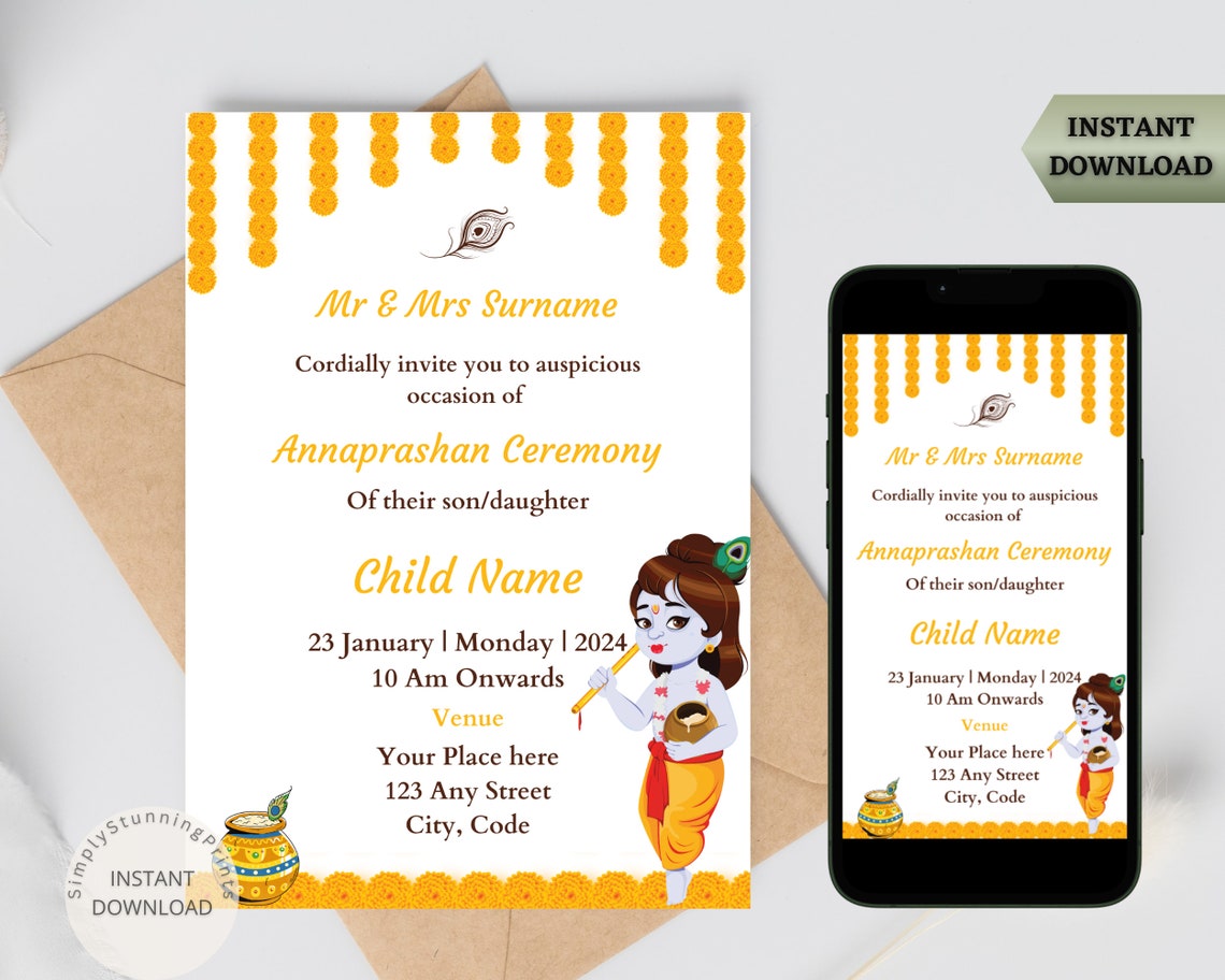 Editable Annaprashan Invitation Card Annaprashan Ceremony Invite Rice ...