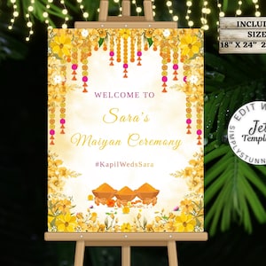 Maiyan Ceremony Welcome Sign: Haldi Decoration, Floral Design (digital ...