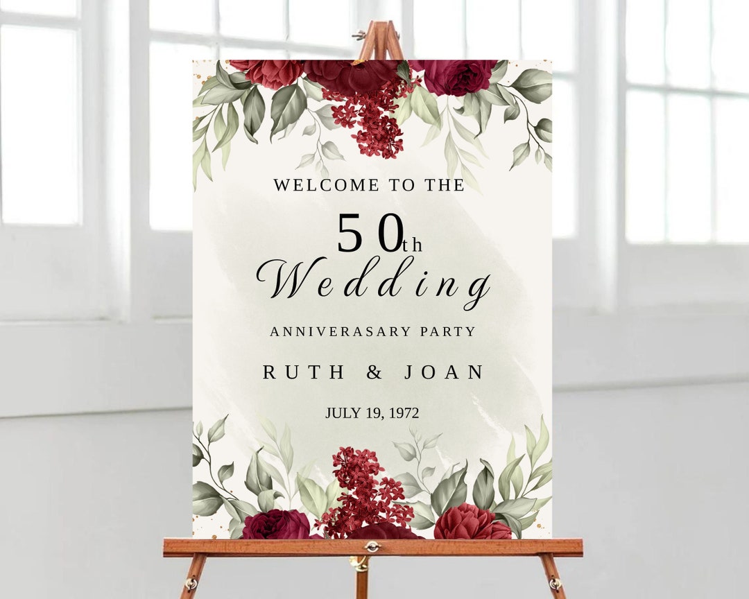 Wedding Anniversary Welcome Sign Anniversary Welcome Board 50th ...