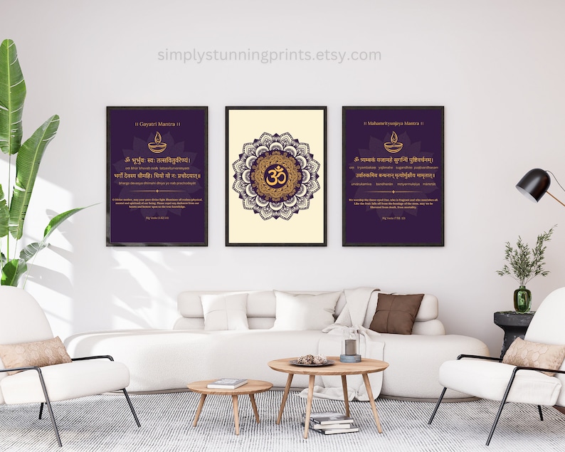 Set of 3 Mantra Wall Art Gayatri Mantra Mahamrityunjaya - Etsy