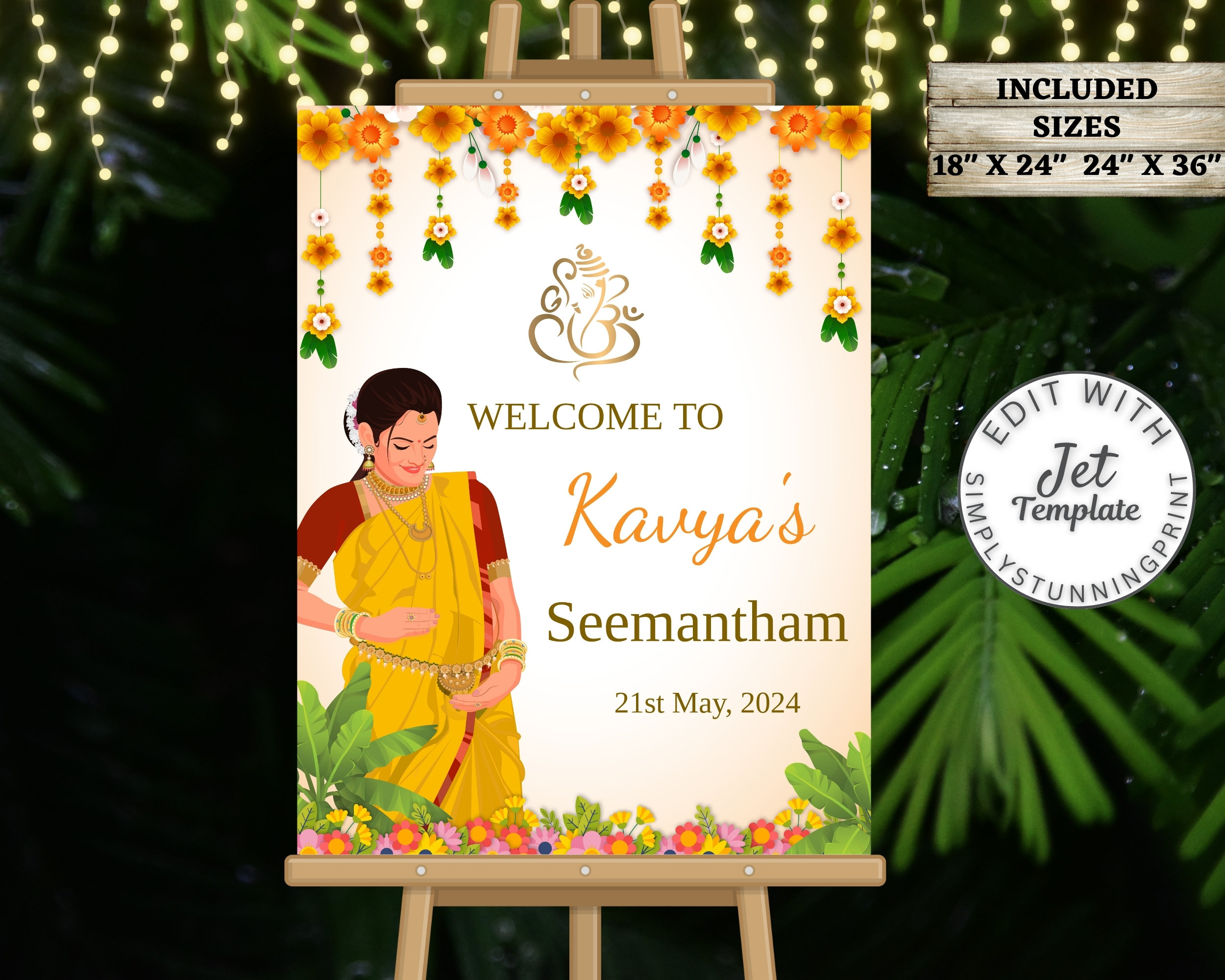 Indian Baby Shower Welcome Sign: Editable Floral Poster (digital ...
