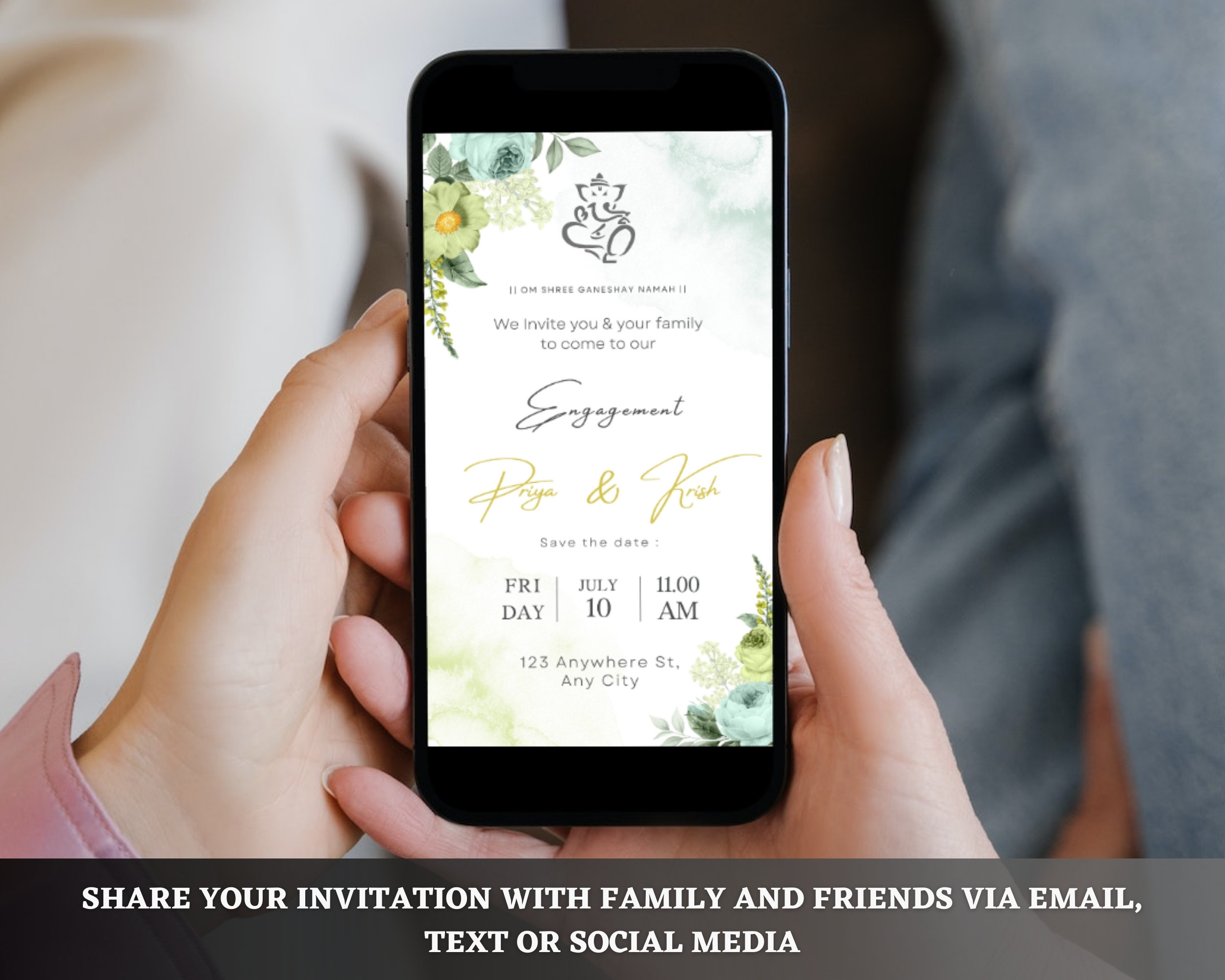Indian Engagement Invitation Card Floral Engagement Party Invite Ring ...