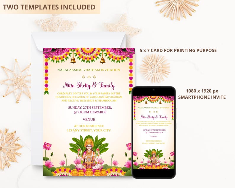 Varalakshmi Vratham Invitation: South Indian Lakshmi Pooja (digital ...