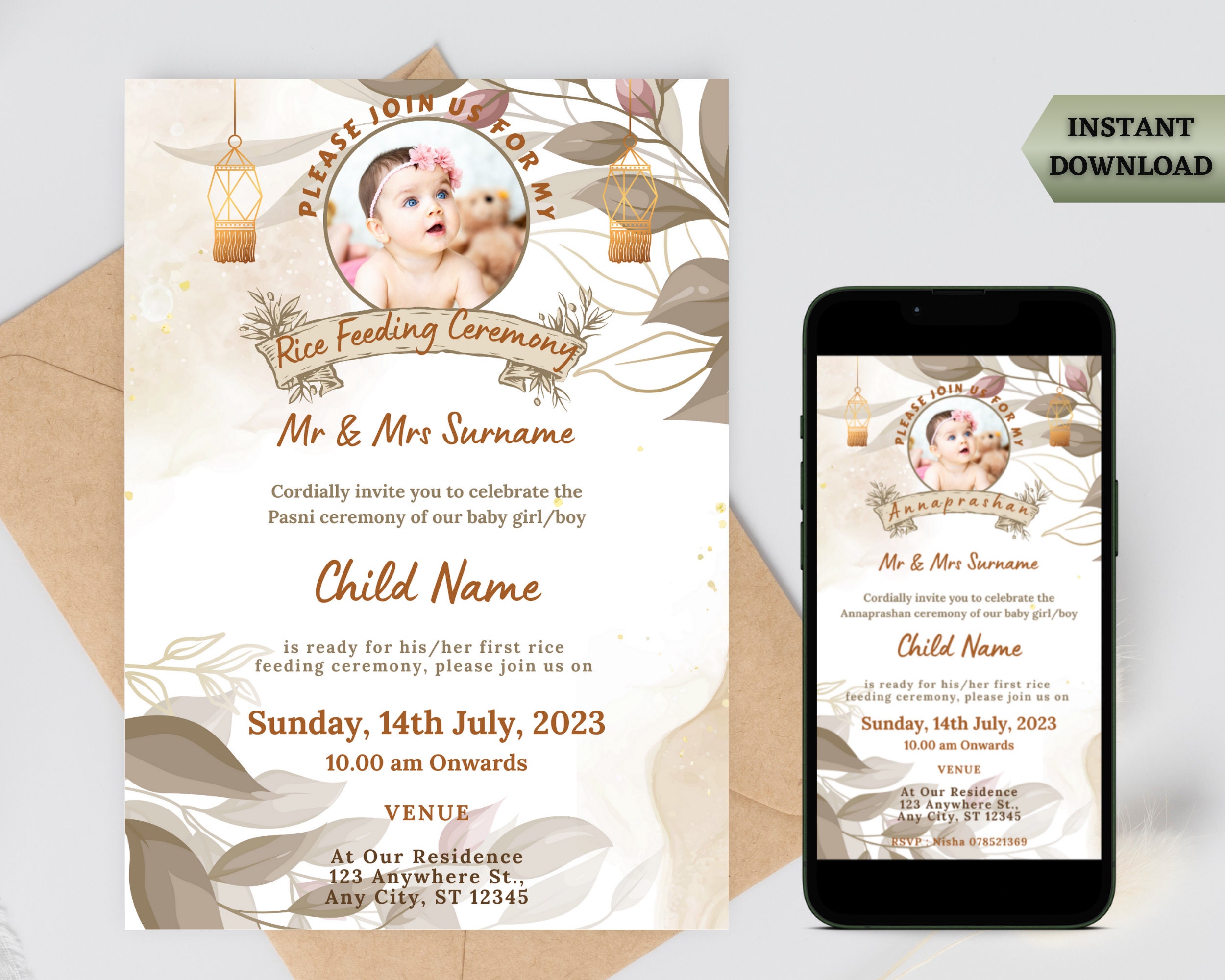 Annaprashan Welcome Sign & Invitation Bundle Rice Feeding Ceremony ...