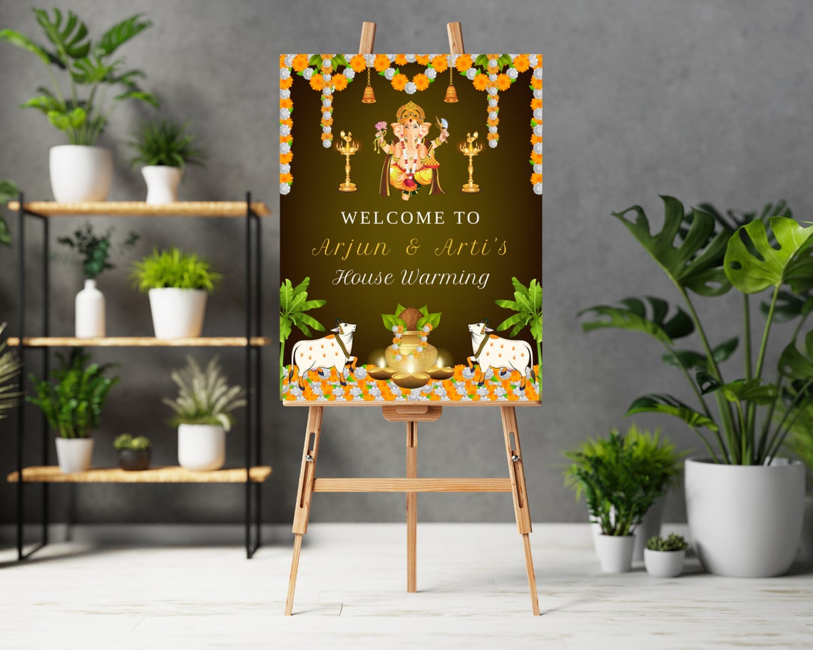 Editable Housewarming Welcome Sign Indian Griha Pravesh Welcome Board ...