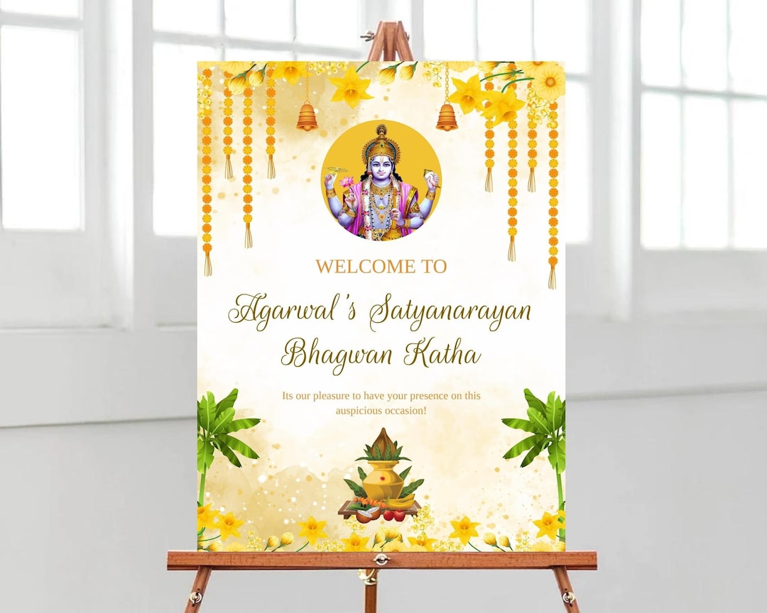 Sri Satyanarayana Pooja Welcome Sign Editable Satyanarayan - Etsy