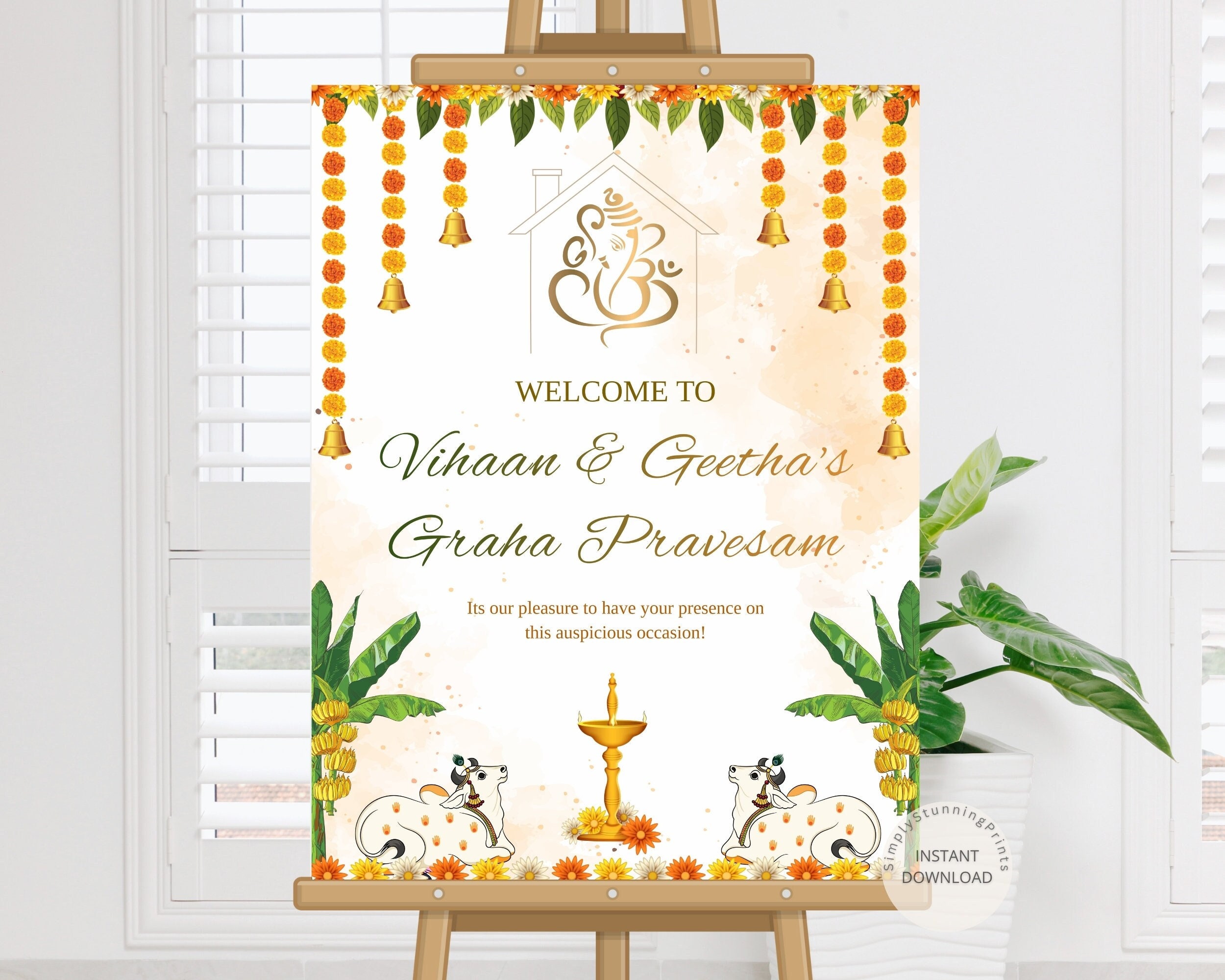 Griha Pravesh Welcome Sign: Traditional Housewarming Decor (editable ...