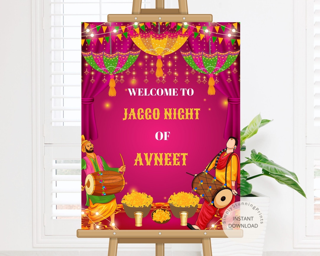 Jaggo Night Welcome Sign | Sikh Wedding Decoration Poster | Panjabi ...