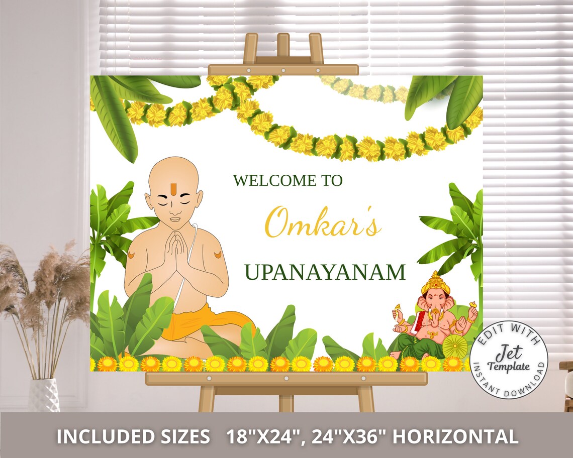 Editable Upanayanam Ceremony Welcome Sign Thread Ceremony Sign Janoi ...