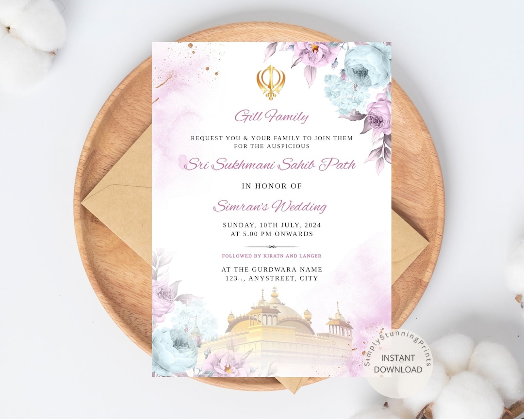 Sri Sukhmani Sahib Path Invitation Card Sikh Wedding Sukhmani Sahib ...