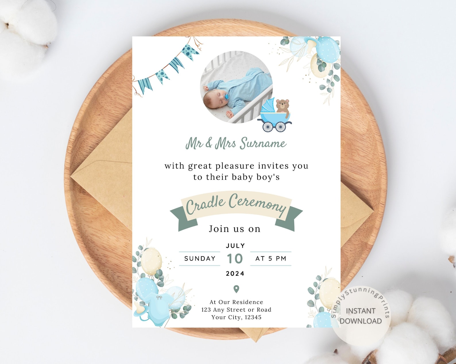 Cradle Ceremony Invitation Card for Baby Boy | Naming Ceremony Invite ...