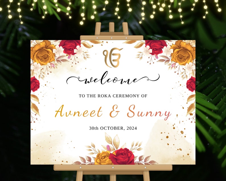 Watercolor Floral Roka Ceremony Welcome Sign: Indian Engagement DIY ...