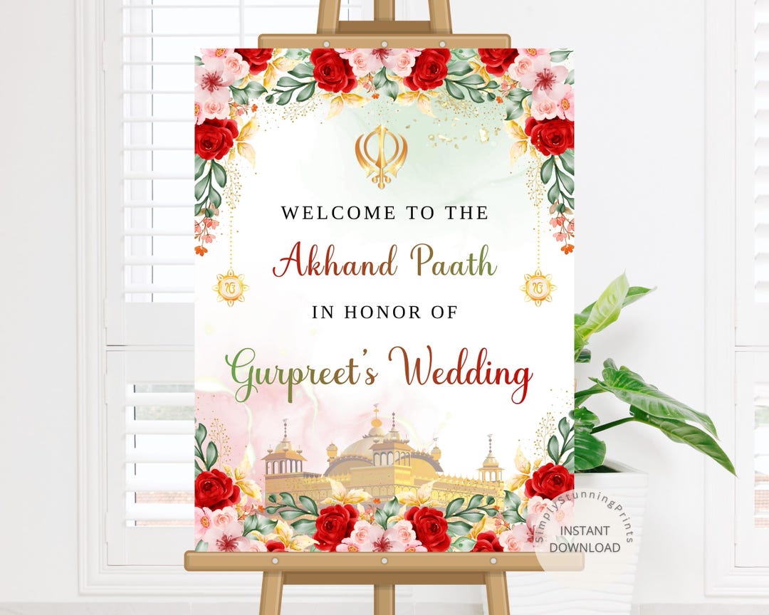 Sri Akhand Paath Welcome Sign | Sikh Wedding Welcome Sign | Akhand Path ...