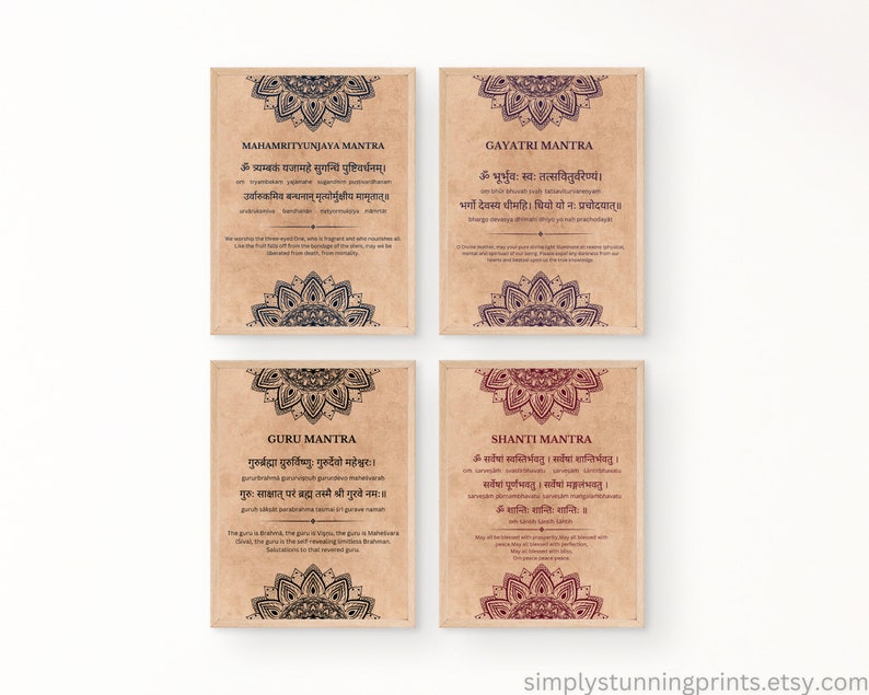 Set of 4 Powerful Mantra Wall Art Mantra for Prayer Room Mantra for ...