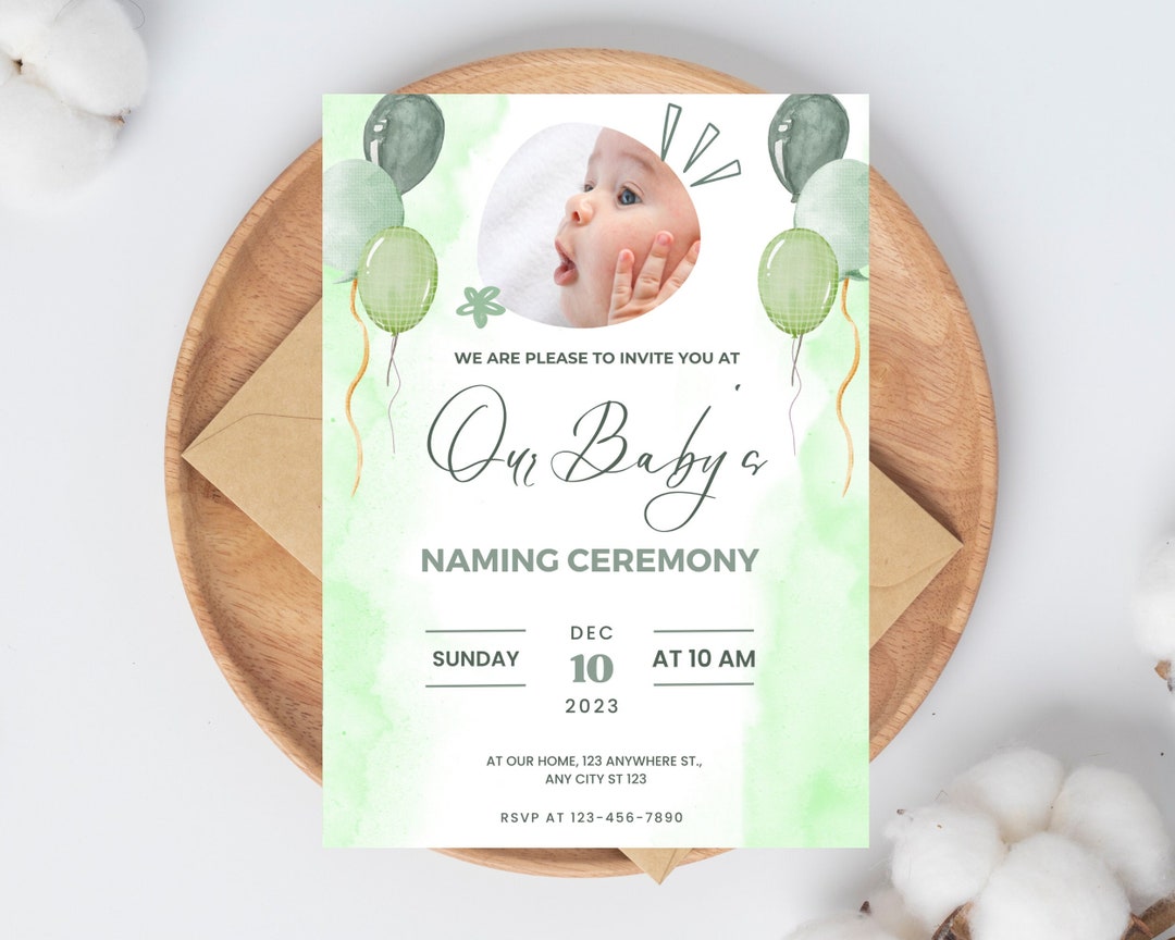 Editable Baby Naming Photo Invitation Naming Ceremony Invite - Etsy