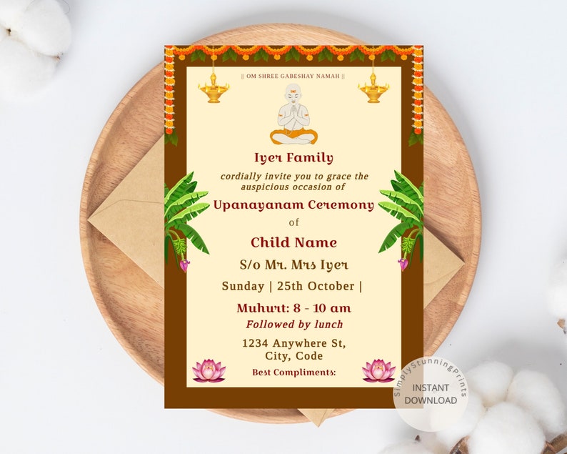 Upanayanam Ceremony Invitation as Thread Ceremony Janoi Ceremony Invite ...