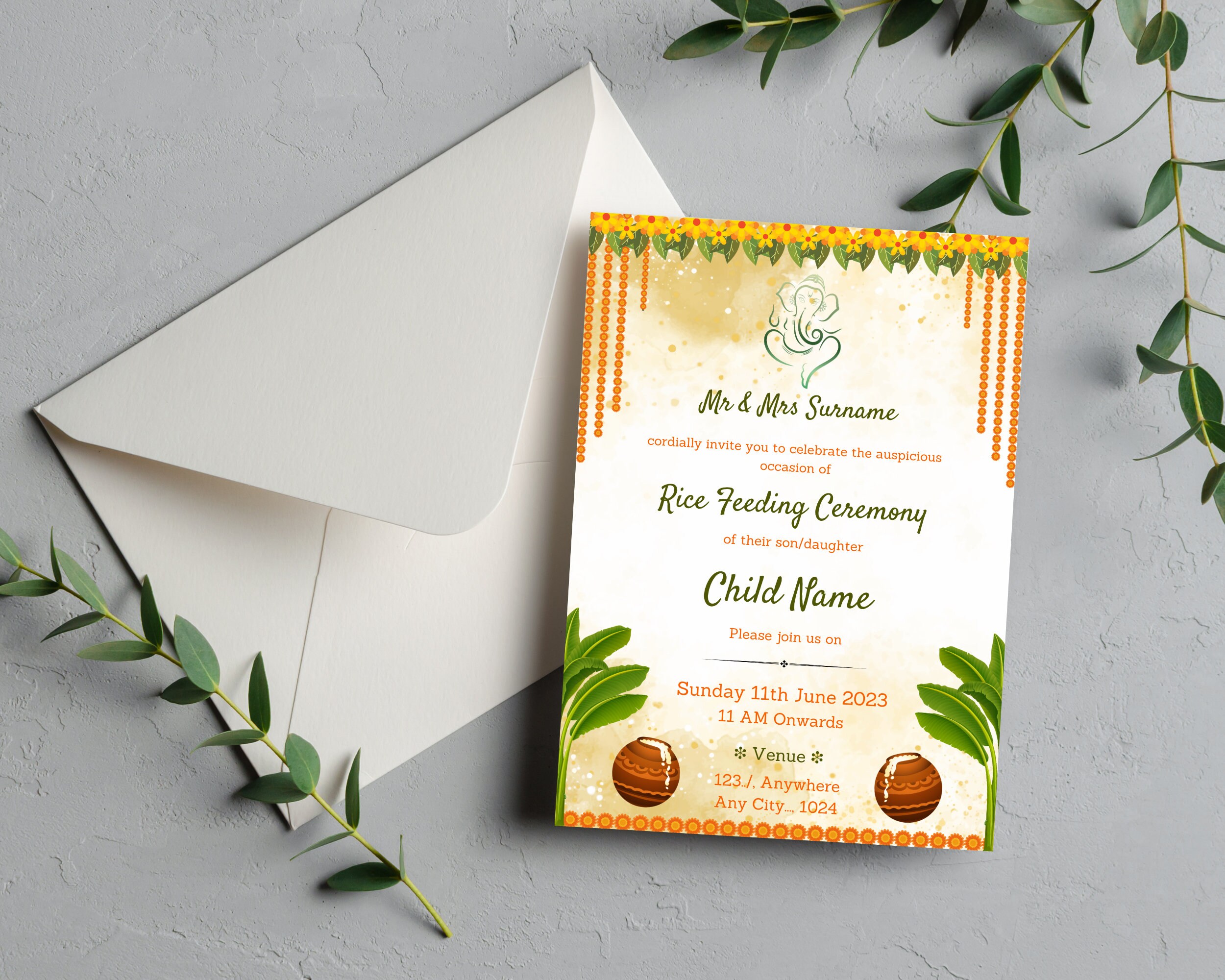 Rice Feeding Invitation Template Annaprasan Invitation First Rice ...