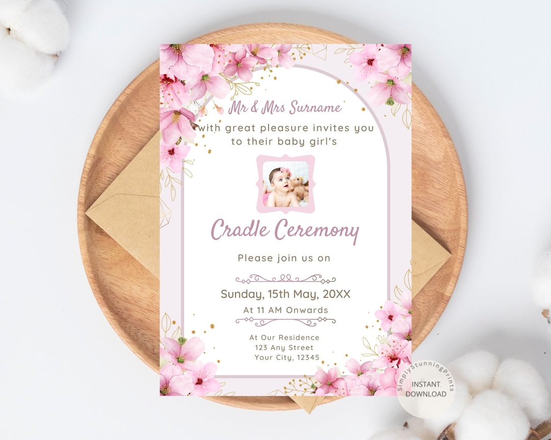 Editable Baby Cradle Photo Invitation | Baby Girl Cradle Invite ...