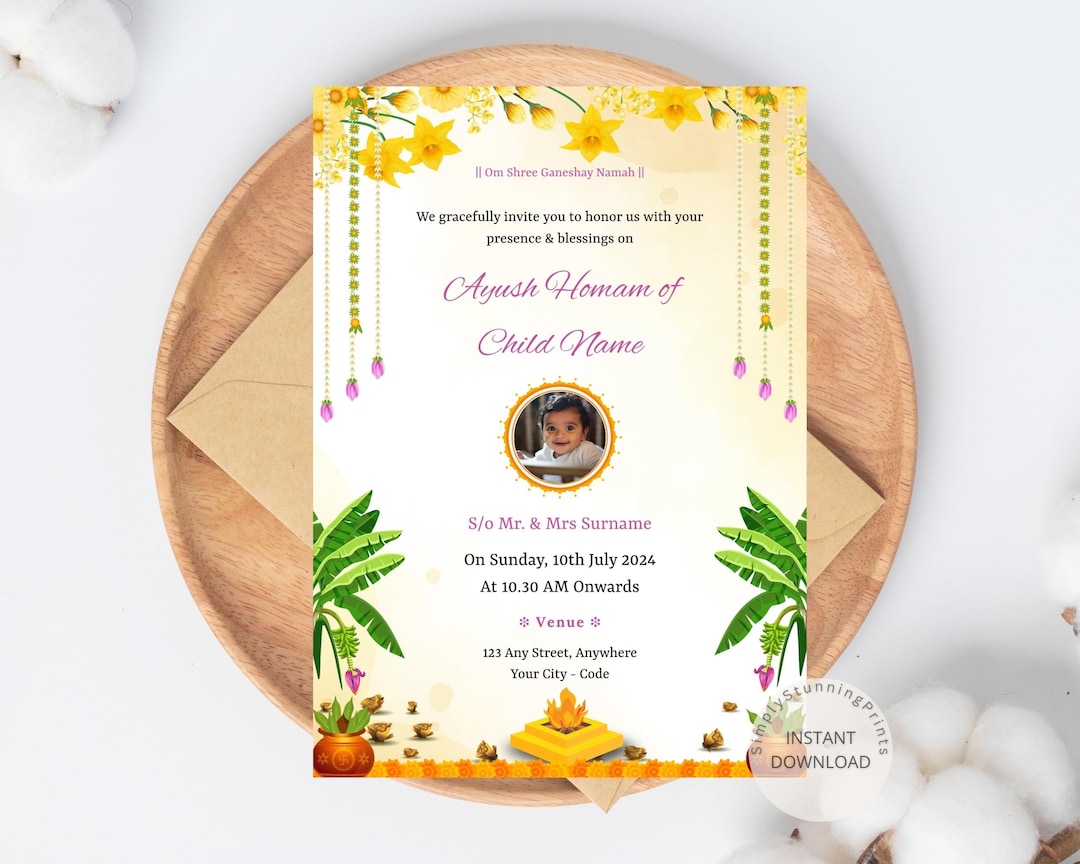 Ayush Homam Ceremony Invitation | Auyushya Homa Invitation Card | Baby ...