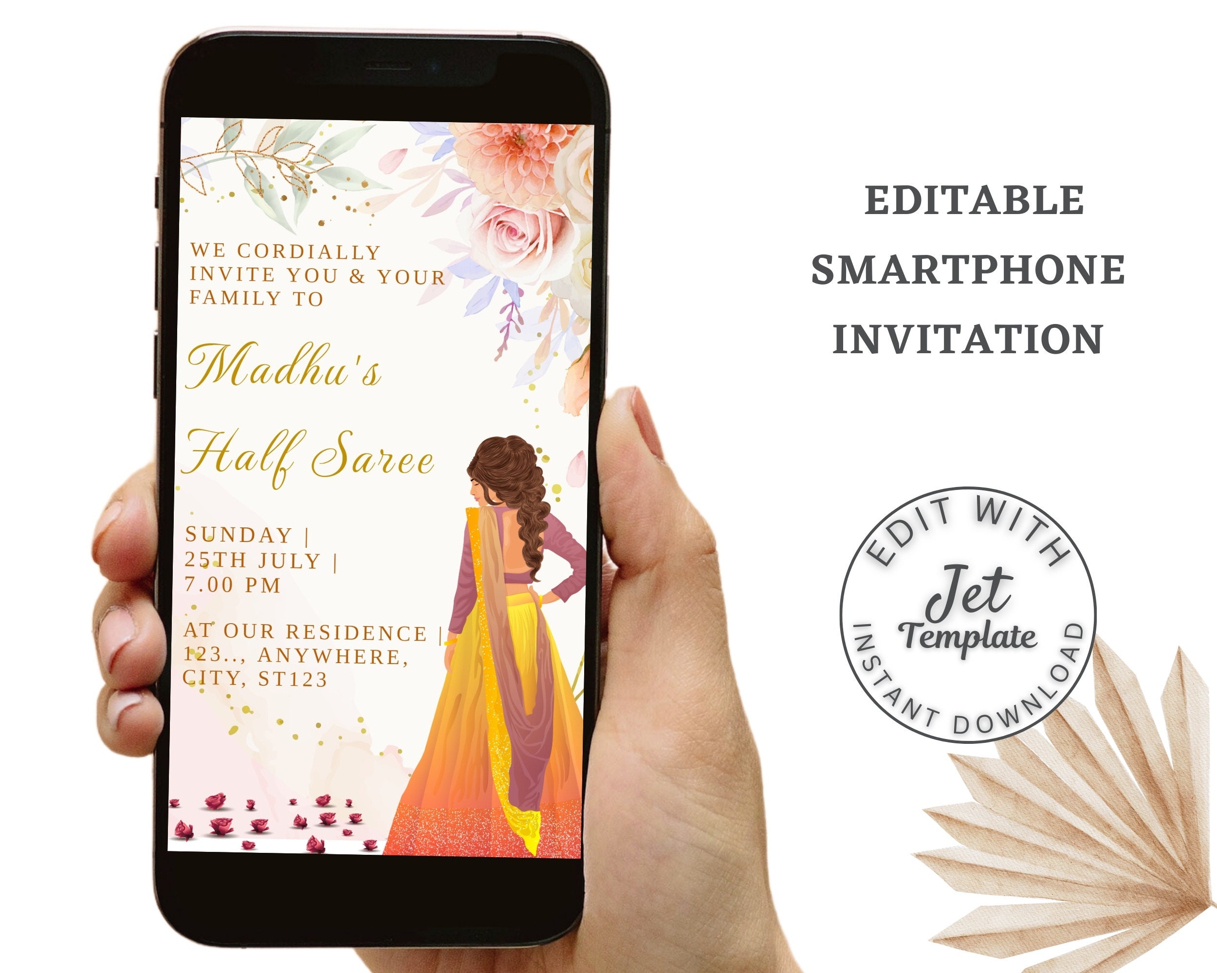 Half Saree Invitation Half Saree Smartphone Invite South Indian Saree ...