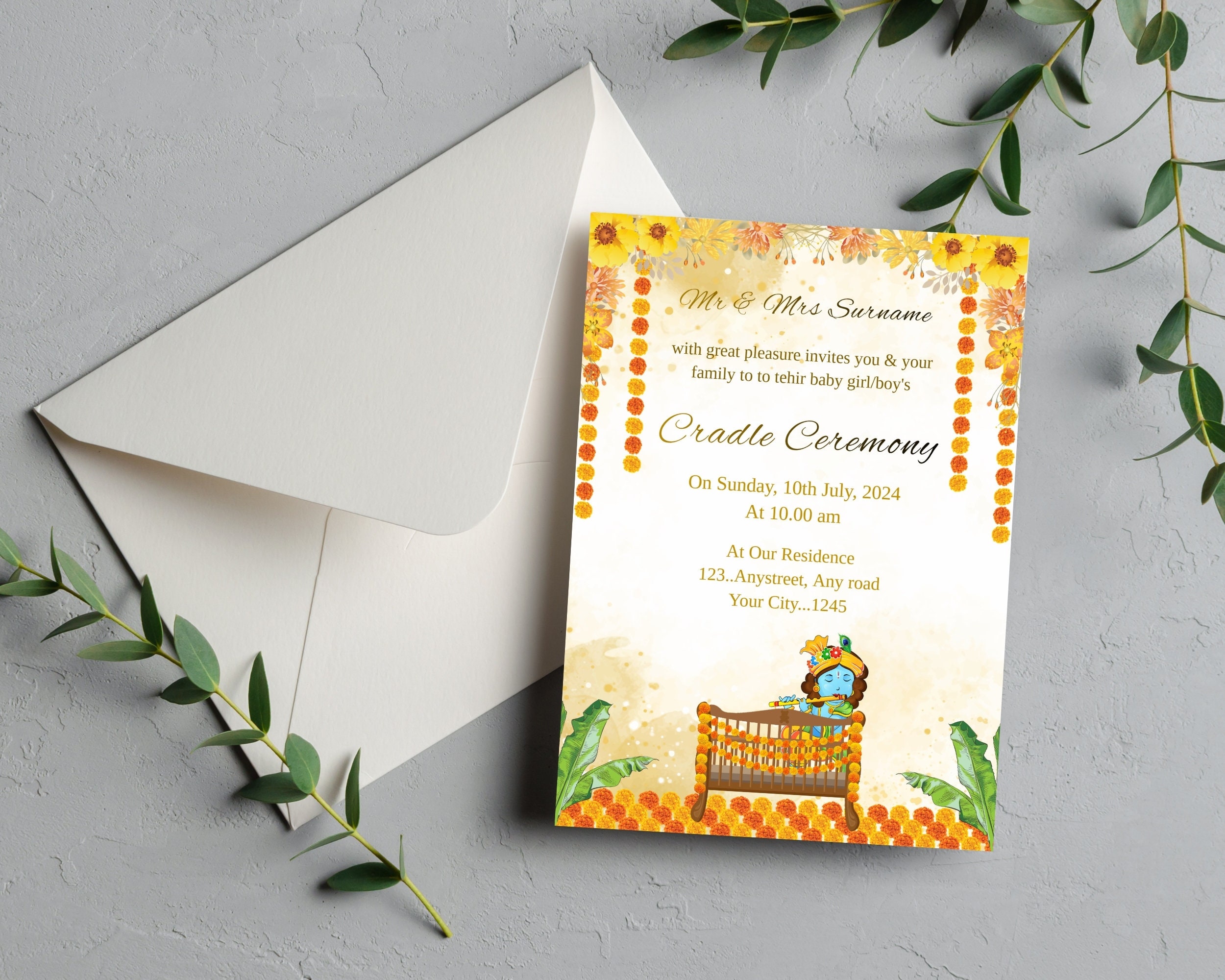 Indian Cradle Ceremony Invitation Template Naming Ceremony - Etsy