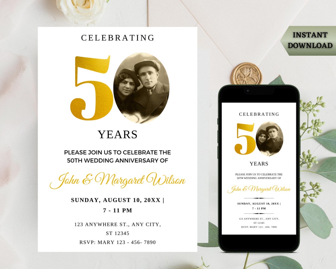 50th Anniversary Invitation Card | Wedding Anniversary Invite | Photo ...