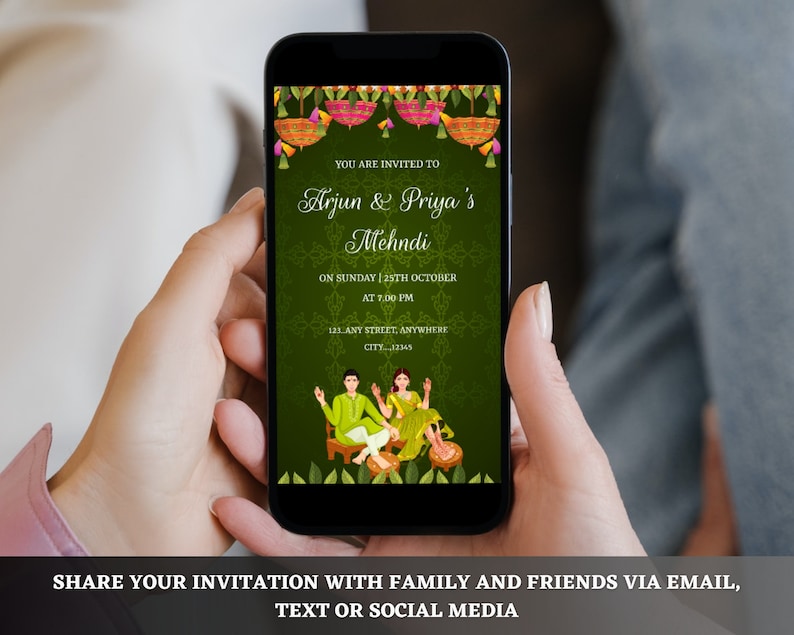 Bride & Groom Mehndi Invitation Mehendi Night Invite Mehndi Function ...