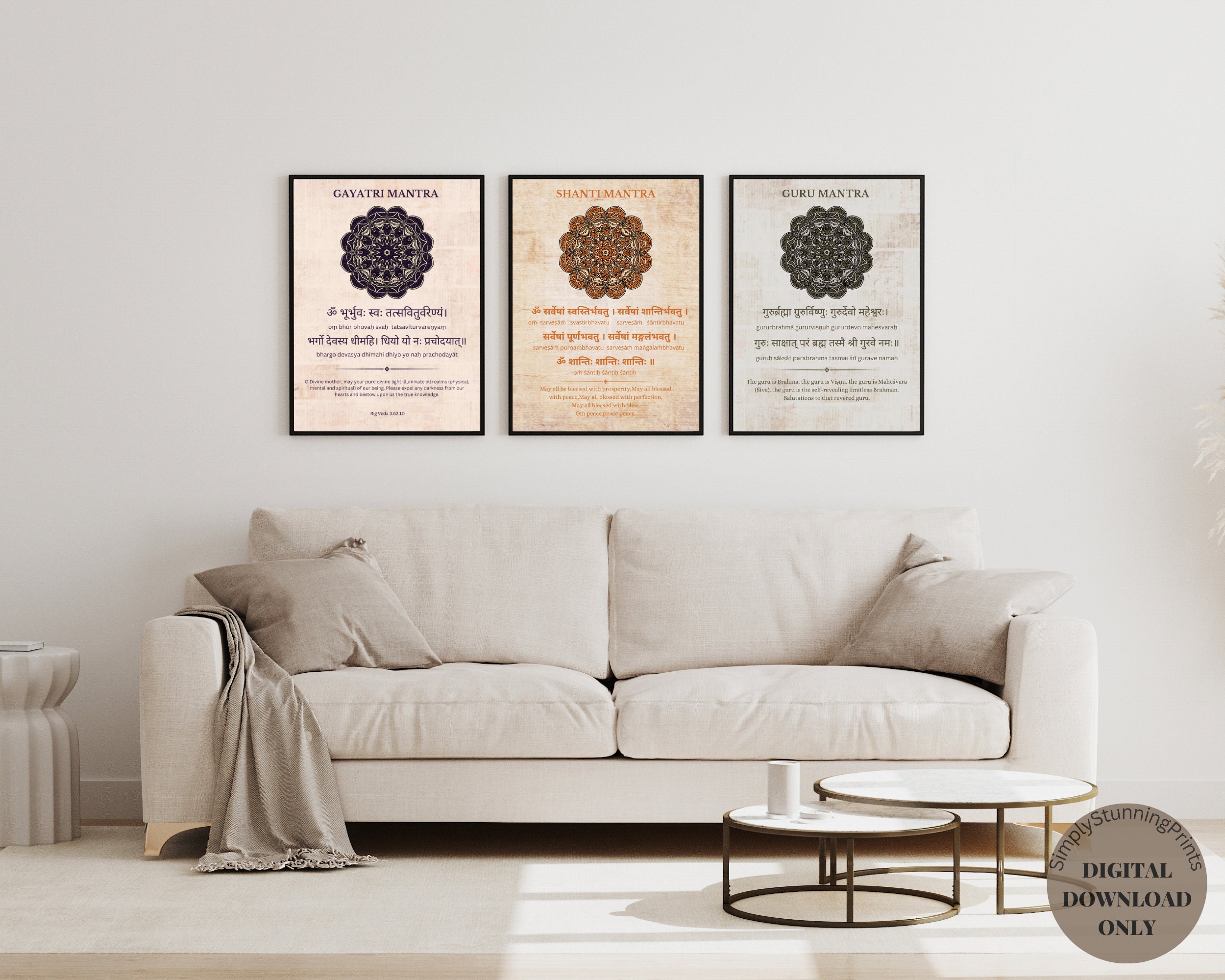 Set of 3 Mantra Wall Art Shanti Mantra Gayatri Mantra Guru - Etsy
