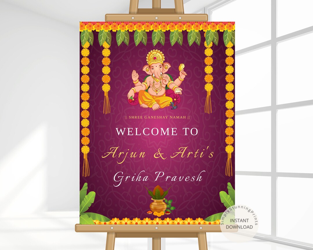Indian Griha Pravesh Welcome Sign Ganesh Housewarming Banner ...
