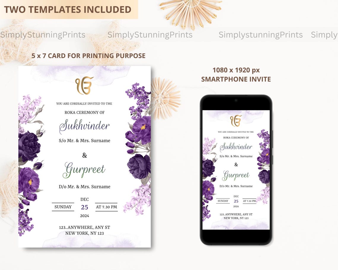 Indian Roka Ceremony Invitation Card Floral Engagement Invitation Rokha ...