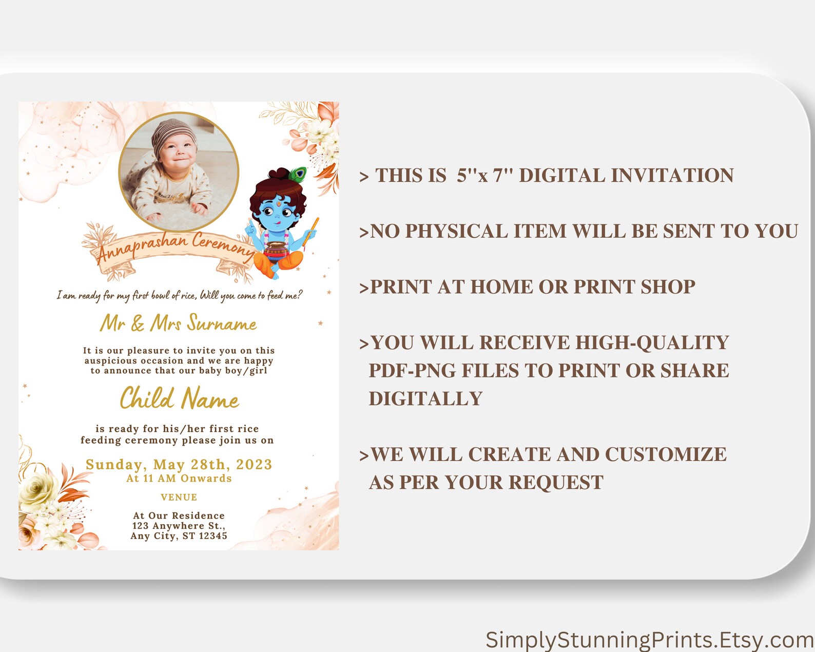 Rice Feeding Ceremony Invitation Card Annaprashan Ceremony - Etsy