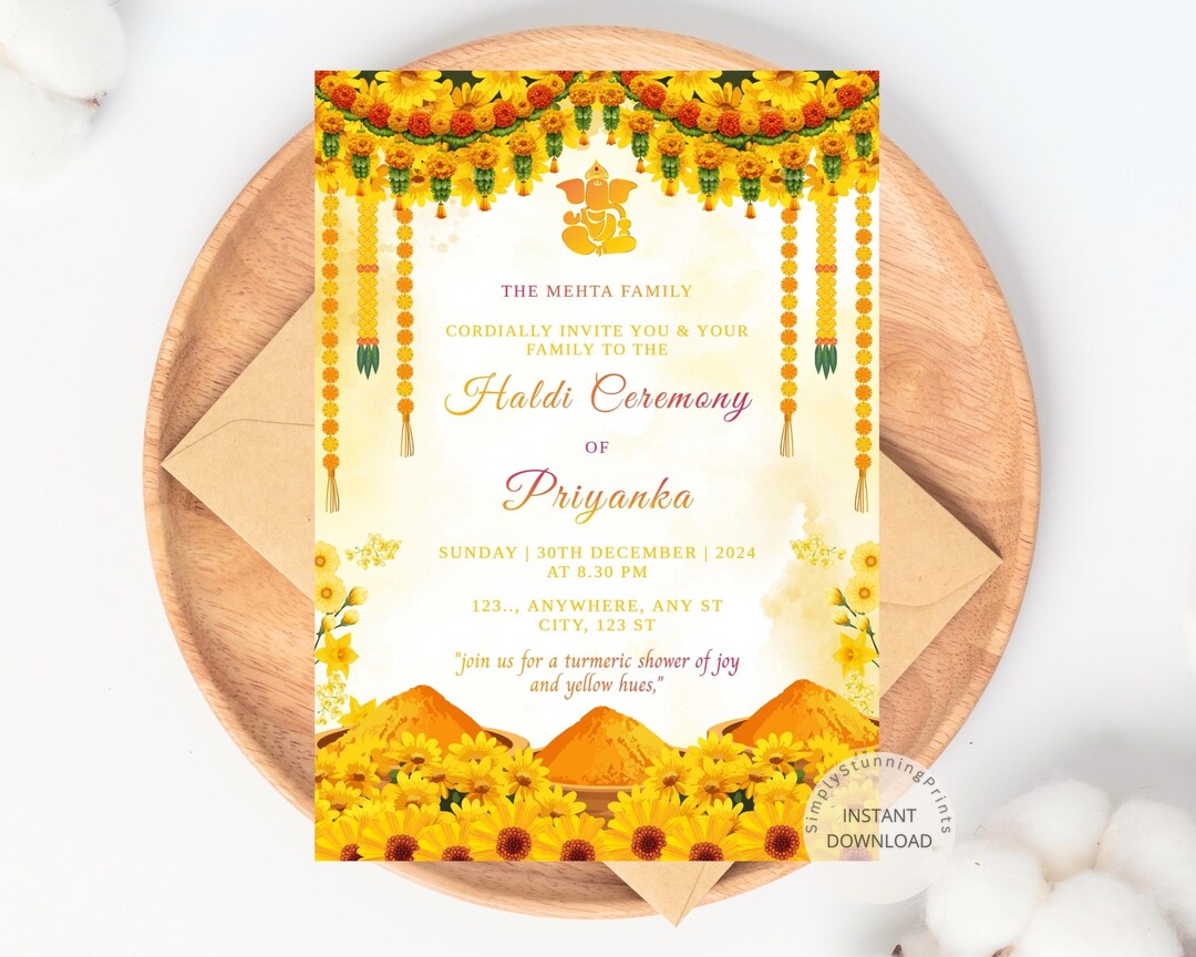 Haldi Ceremony Invitation Card | Pithi Ceremony Invitation | Maiyan ...